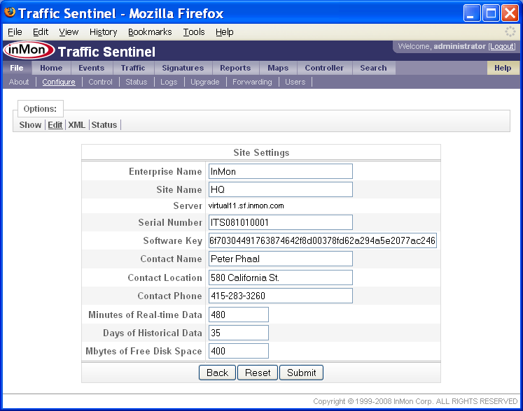 InMon Support: チュートリアル: Traffic Sentinelの設定 - ステップバイステップ・ガイド