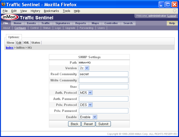 InMon Support: チュートリアル: Traffic Sentinelの設定 - ステップバイステップ・ガイド